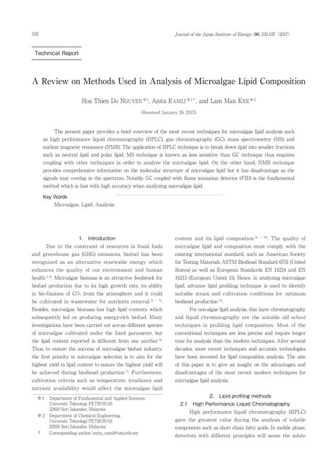 Pdf A Review On Methods Used In Analysis Of Microalgae Lipid Composition