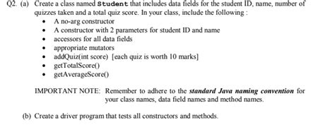 Solved Q2 A Create A Class Named Student That Includes