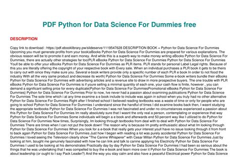 Ppt Pdf Python For Data Science For Dummies Free Powerpoint