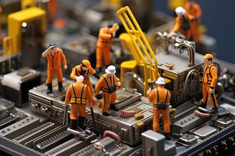 Premium Ai Image Miniature Figures Working Over Computer Network
