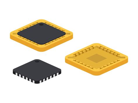 Realistic Microchip Computer Electronic Components On White Background