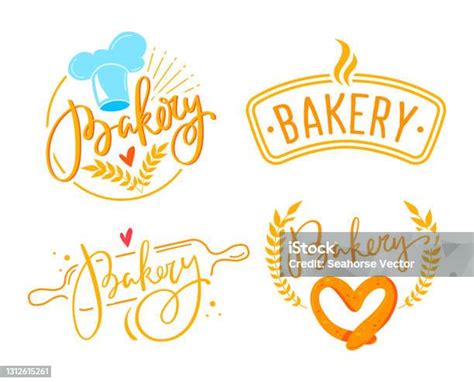 베이커리 로고 기호 신선한 구운 식품 튀긴 바삭한 크러스트 좋은 베이커리 디자인 만화 스타일 벡터 일러스트 흰색에 고립 건강 식품 다이어트 구운 식품 글루텐프리 밀가루 0