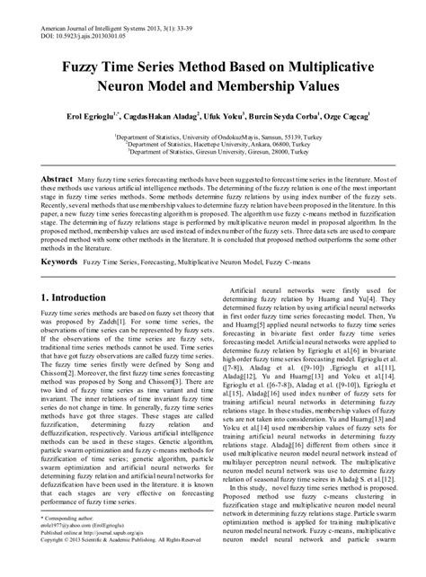 Pdf Fuzzy Time Series Method Based On Multiplicative Neuron Model And