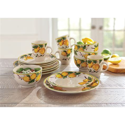 16 Pc Lemon Dinnerware Set Dining And Entertaining Brylane Home