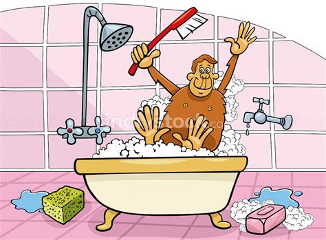 Cartoon Humorous Illustration Of Monkey Taking A Bath Indivstock