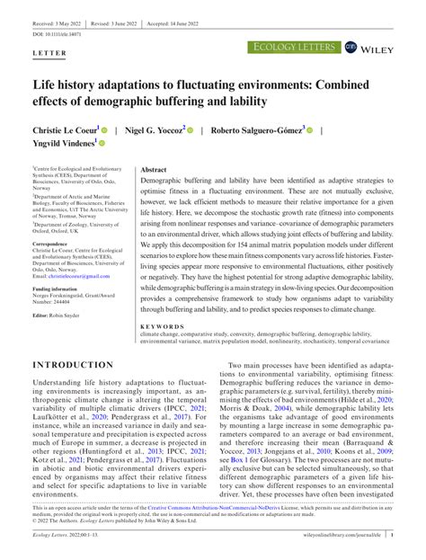 Pdf Life History Adaptations To Fluctuating Environments Combined Effects Of Demographic