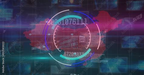 Image Of Scope Scanning And Data Processing Over Map Of China Stock Illustration Adobe Stock