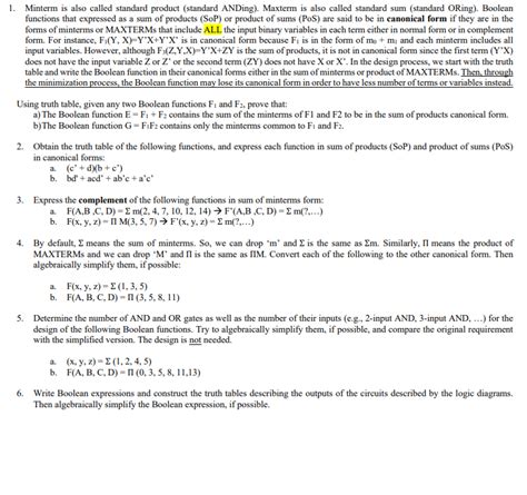Solved 1 Minterm Is Also Called Standard Product Standard