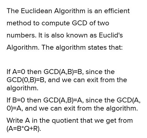 Using The Euclidean Algorithm The Euclidean Algorithm Is An Efficient Method To Compute Gcd Of