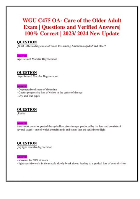 Wgu C475 Final Exams Objective Assessment Care Of The Older Adult Exams Questions And 100