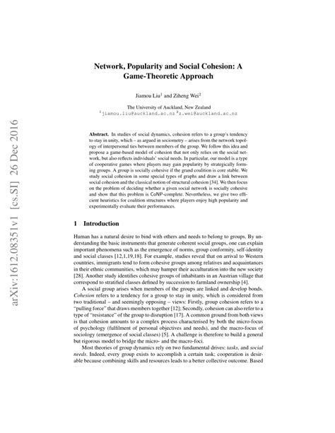 Pdf Network Popularity And Social Cohesion A Game Theoretic Approach