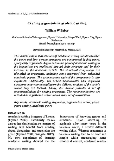 pdf crafting arguments in academic writing