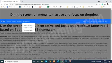 Bootstrap 5 Dim The Screen On Menu Item Active And Focus On The
