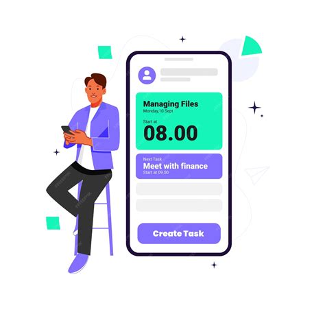 Premium Vector Vector Of Sitting Male Managing His Task Using Task Management Apps On A Phone