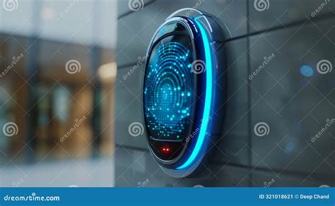 Advanced Biometric Security Futuristic Fingerprint Scanner In A Modern Office Stock
