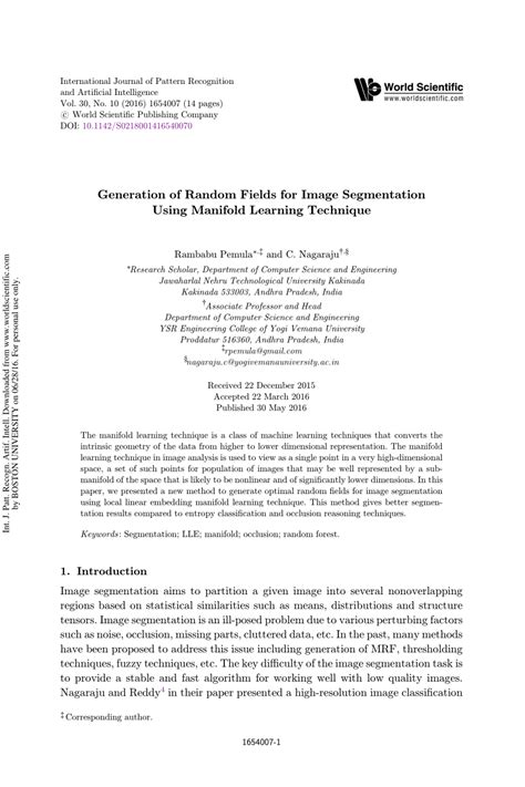 pdf generation of random fields for image segmentation using manifold