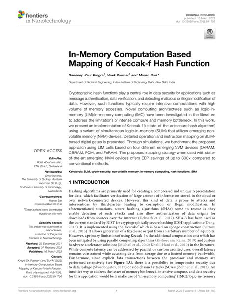 Pdf In Memory Computation Based Mapping Of Keccak F Hash Function