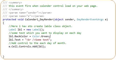 Calendar Control In Asp Net