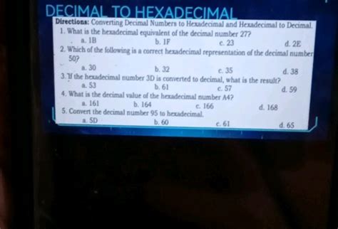 Decimal To Hexadecimal Directions Converting Studyx