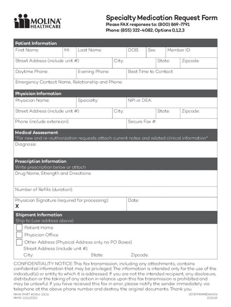 Fillable Online Specialty Medication Request Form Specialty Medication Request Form Fax Email