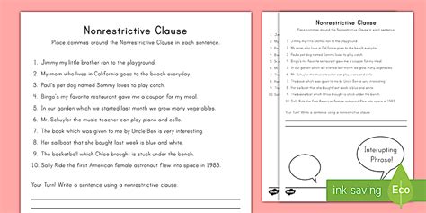 Nonrestrictive Clause Worksheet Worksheet Teacher Made