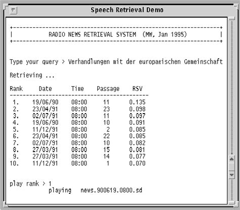 Speech Retrieval System Prototype The Query Means Negotiations With