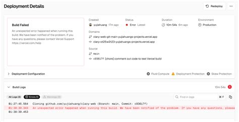 An Unexpected Error Happened When Running This Build Help Vercel Community