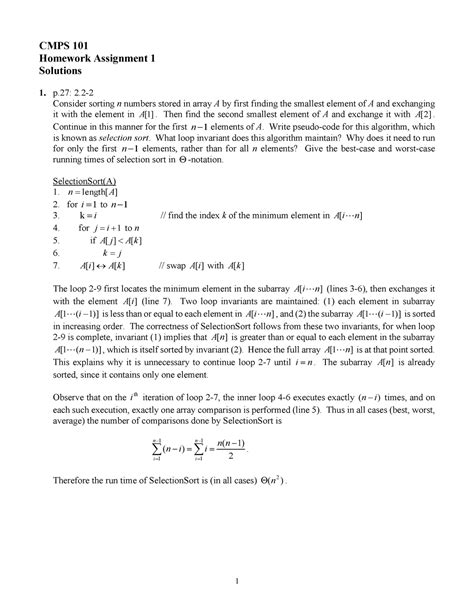 Homework 1 Answers Cmps 101 Homework Assignment 1 Solutions 1 P 2 2