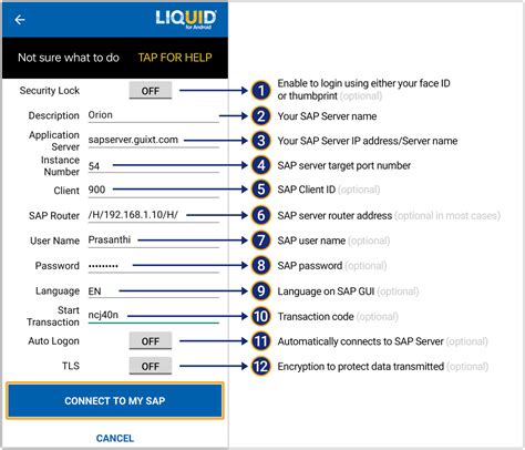 as per the above image the connection details have the following
