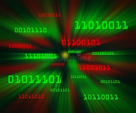 red green bytes of binary code flying in a vortex stock illustration