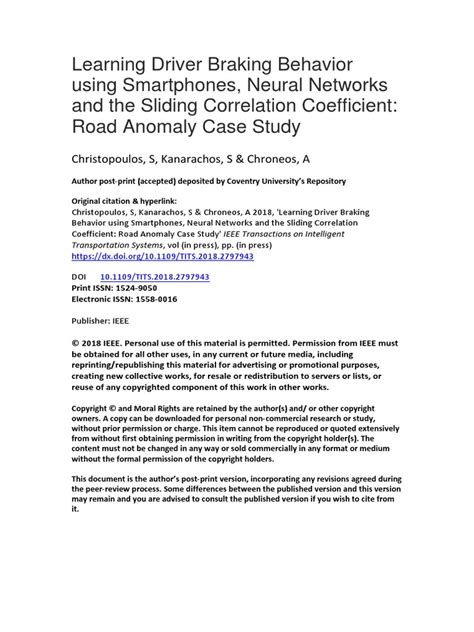 Christopoulos Et Al 2019 Learning Driver Braking Behavior Using