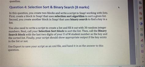 Solved Question O Fo Question 4 Selection Sort And Binary