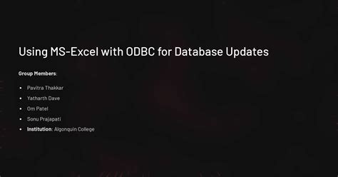 Using Ms Excel With Odbc For Database Updates