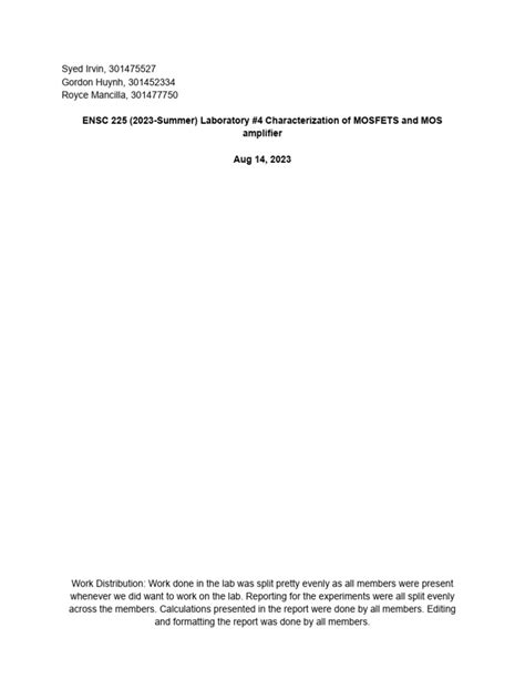 225 Lab Report 4 Pdf Amplifier Mosfet