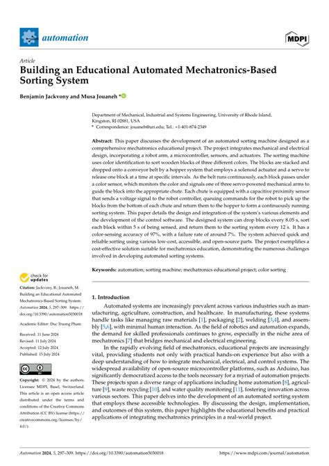 Pdf Building An Educational Automated Mechatronics Based Sorting System