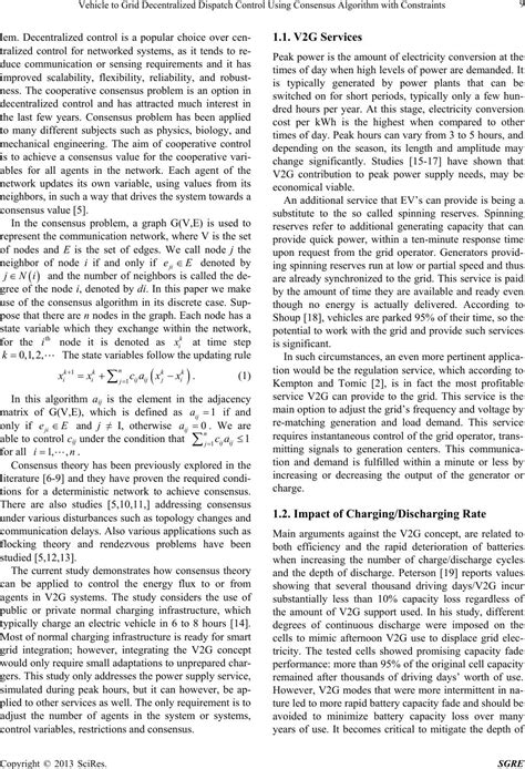 Vehicle To Grid Decentralized Dispatch Control Using Consensus Algorithm With Constraints