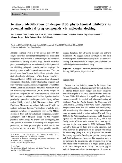 Pdf In Silico Identification Of Dengue Ns5 Phytochemical Inhibitors As Potential Antiviral