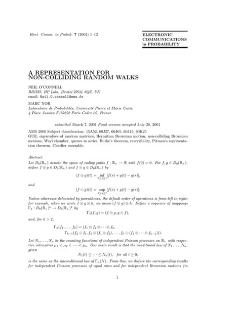 A REPRESENTATION FOR NON COLLIDING RANDOM WALKS