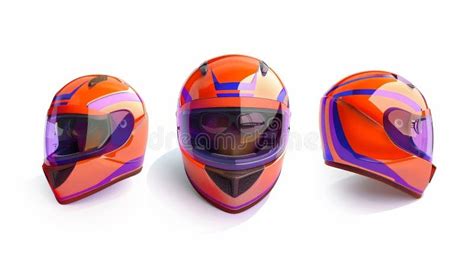 The Modern Illustration Shows A 3d Retro Orange Helmet With Purple