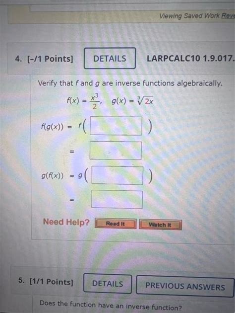Solved Verify That F And G Are Inverse Functions
