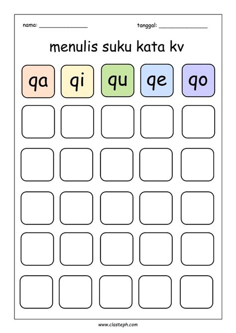 Menulis Suku Kata Kv Qa Qi Qu Qe Qo In 2024 Worksheets Kata