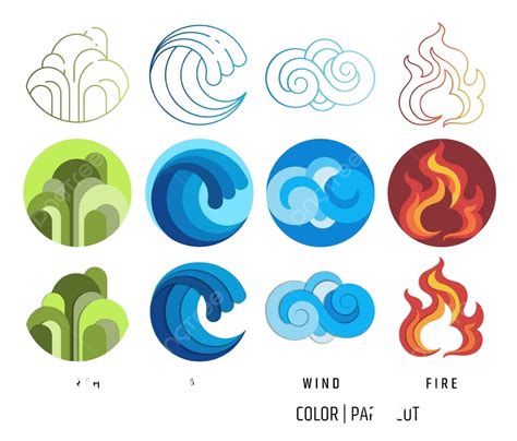 Linear And Minimalist Four Element Symbol In Paper Cutout Style Vector Set Icon Earth Png And