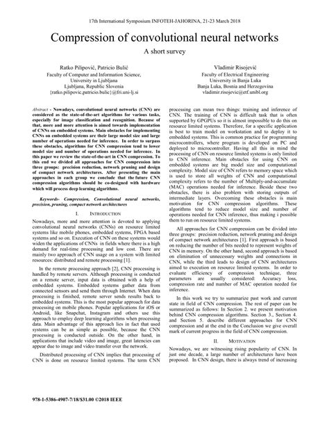 Pdf Compression Of Convolutional Neural Networks A Short Survey