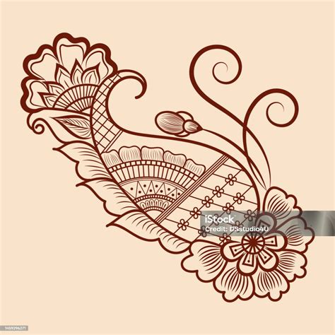 전통적인 인도 헤나 Mehndi 꽃 장식 디자인의 벡터 일러스트 레이 션 0명에 대한 스톡 벡터 아트 및 기타 이미지 0명 개체 그룹 꽃 식물 Istock