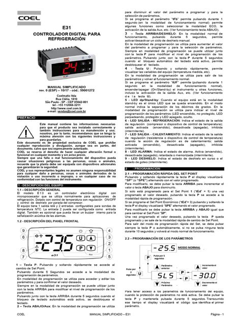 Manual Simplificado Controlador E31 Coel Pdf Transformador Contraseña