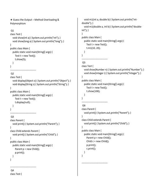 Code Output Predictions In Java Pdf Object Oriented Programming
