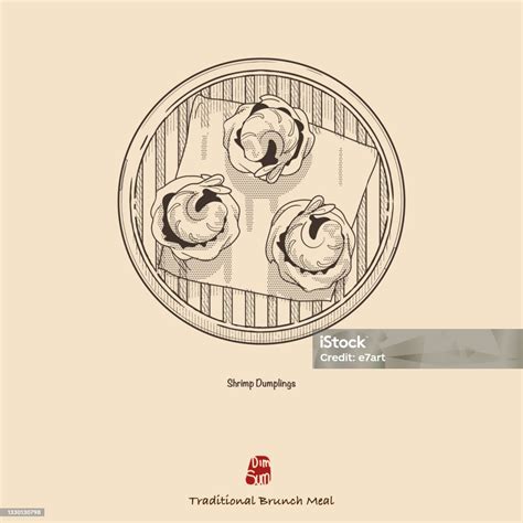 손으로 그린 벡터 딤섬 일러스트레이션 찐 만두 빈티지 스타일 디자인 하프톤 점과 한 가지 색상으로 선으로 스케치되어 다양한 색상 배경에서 사용하기 쉽습니다 번 빵에 대한