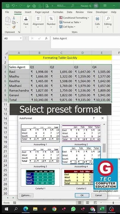 Quick Excel Table Formatting Youtube