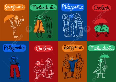 기질 4개의 기본적인 성격 유형 이름 기호로 구성된 8개의 다채로운 배경 카드 추상 고립 된 벡터 일러스트 레이 션 점액질 기호 일러스트 Pngtree 로열티 무료