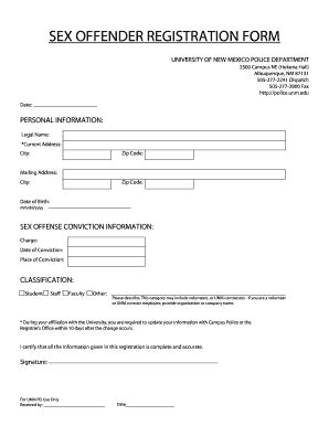 Fillable Online Police Unm Sex Offender Registration Form University Of New Mexico Fax Email